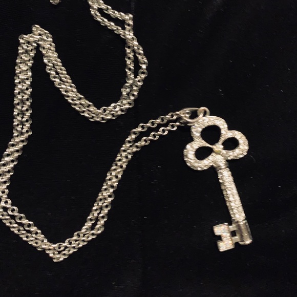 Jewelry | Crystal Encrusted Silver Skeleton Key Necklace | Poshmark